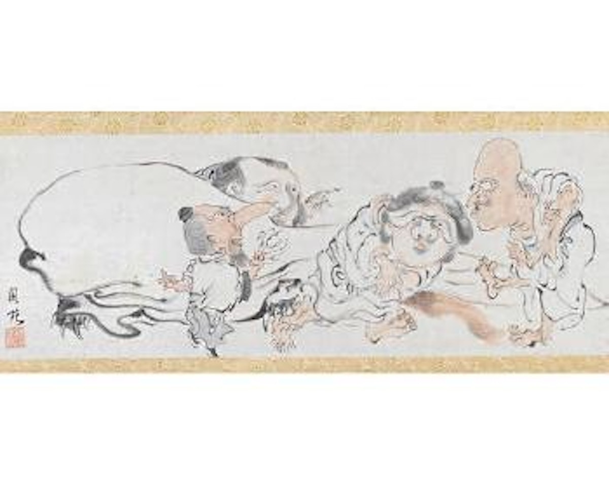 Five cavorting yokai (preternatural creatures in Japanese folklore ...